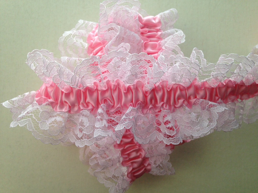 Elastic Ruffled Lace, Pink Lace With Pink Ribbon, Apparel, Lingerie ...