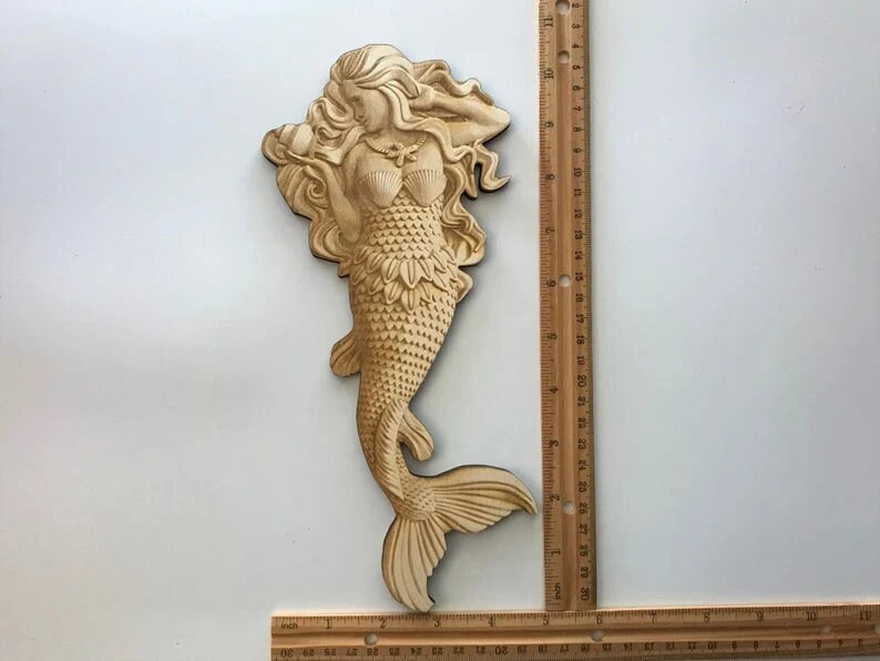 Wooden Mermaid Laser Cut and Engraved Wood Wood Cutouts Sea - Etsy