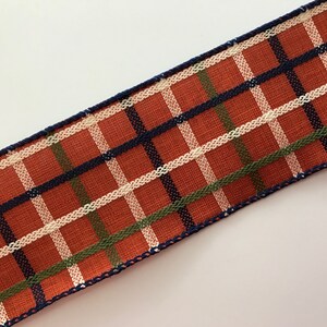 Rust Ribbon With Crisscrossing Trellis Lines in Moss Green, Navy and ...