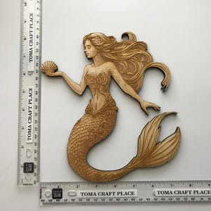 Wooden Mermaid, Laser Cut and Engraved Wood, Sea Life Wall Art ...