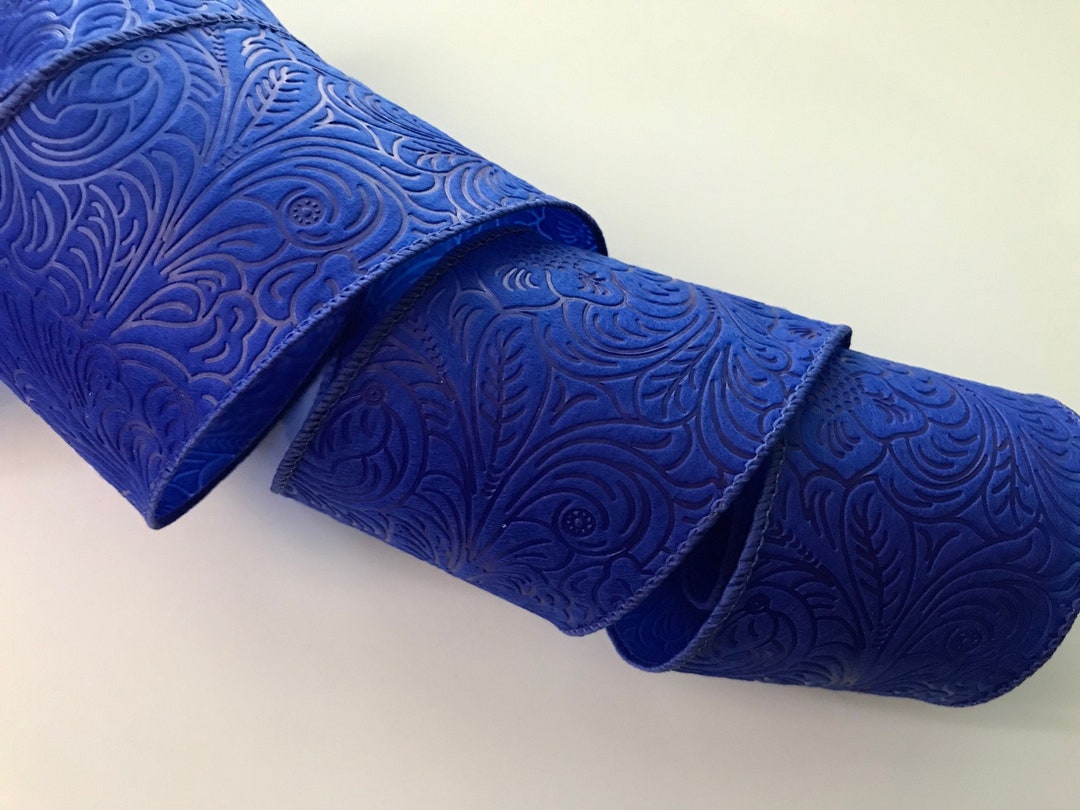 Royal Blue Embossed Flowers Ribbon, 2 1/2" Wide, Wired Ribbon for ...