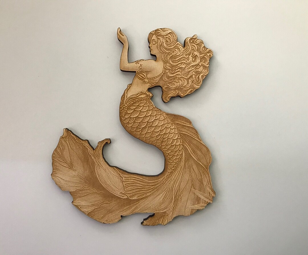 Wooden Mermaid, Laser Cut and Engraved Wood, Sea Life Wall Art ...