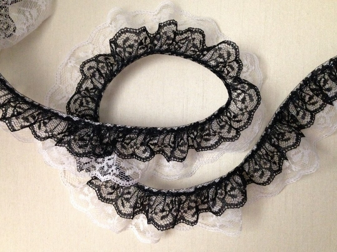 Black and White Double Ruffled Lace Trim, 2 Tier Lace for Apparel ...