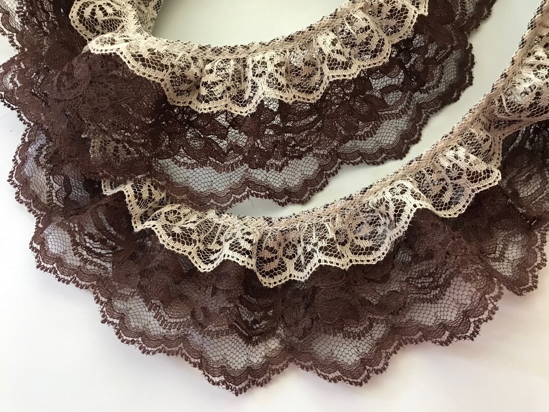 Natural and Brown Triple Ruffled Lace Trim, 3 Tier Lace for Apparel ...