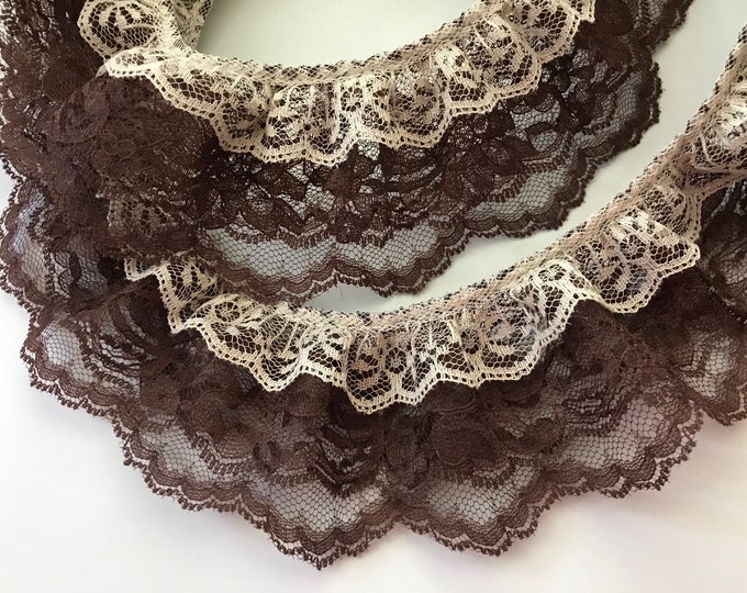 Natural and Brown Triple Ruffled Lace Trim, 3 Tier Lace for Apparel ...