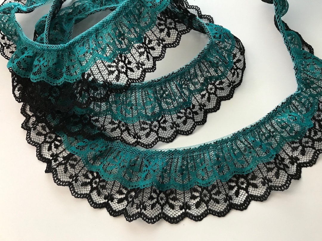 Double Ruffled Lace Trim, Teal and Black, 2 Tier Lace for Apparel ...