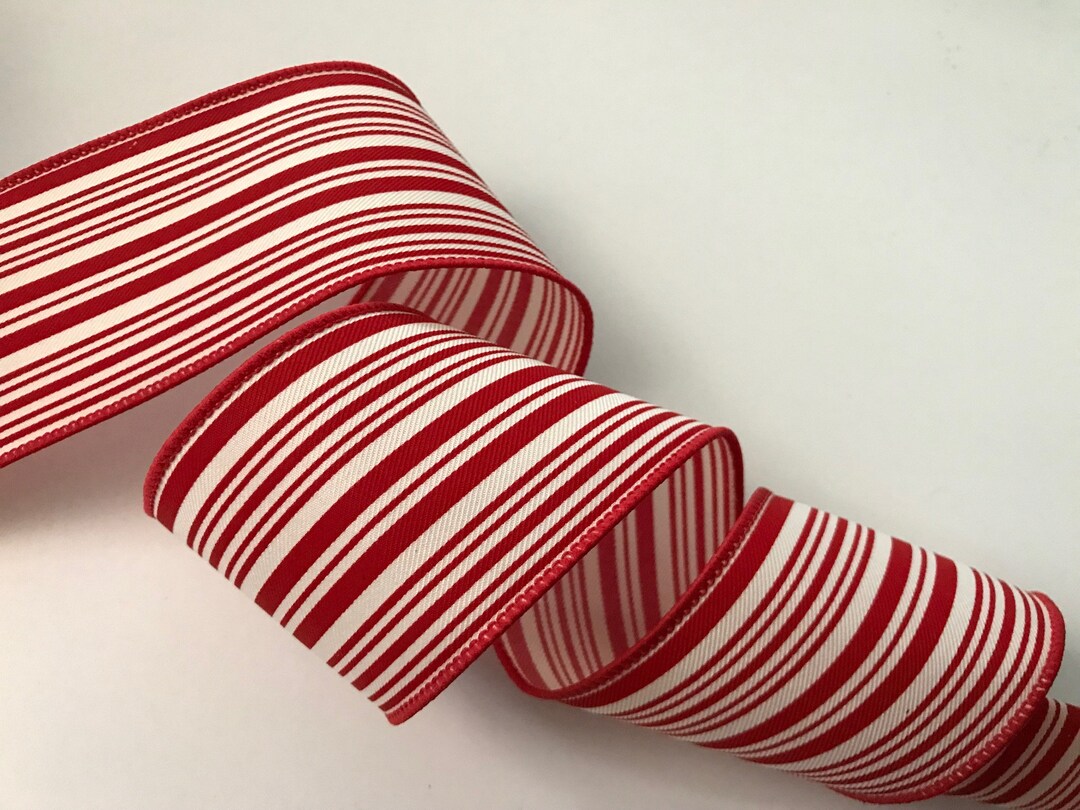 Red and White Stripes Ribbon, 2 1/2" Wide, Wired Ribbon for Bows ...