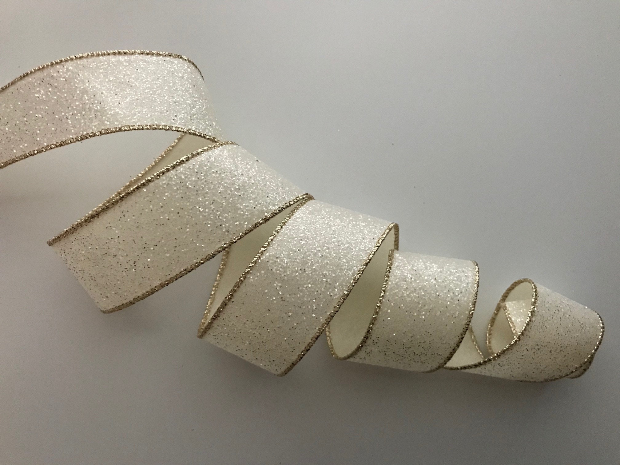 Christmas Ribbon Ivory and Gold with Silver Sparkle Wired | Etsy