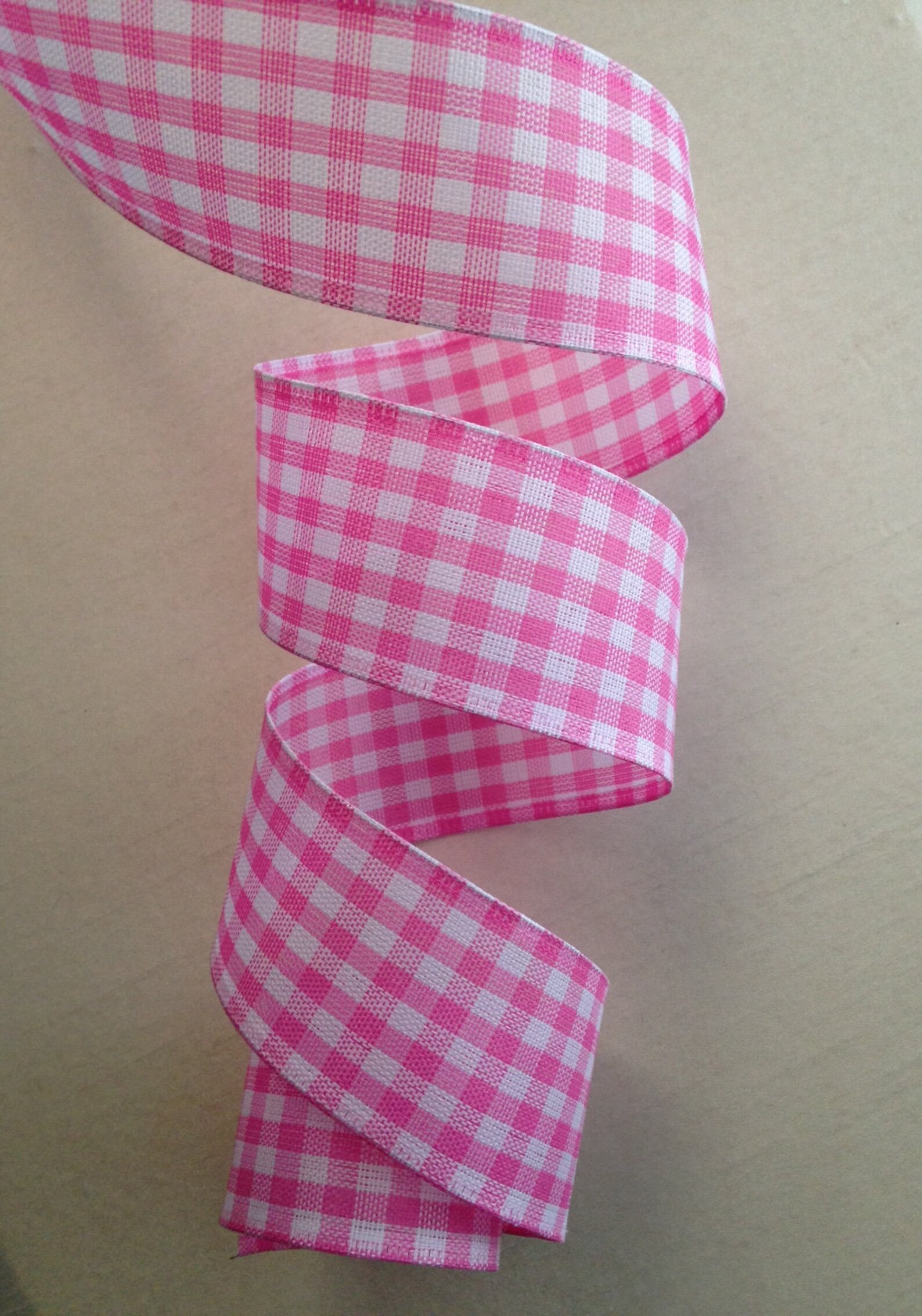 Pink and White Gingham Ribbon 1 1/2 Wide Wired Edge - Etsy België