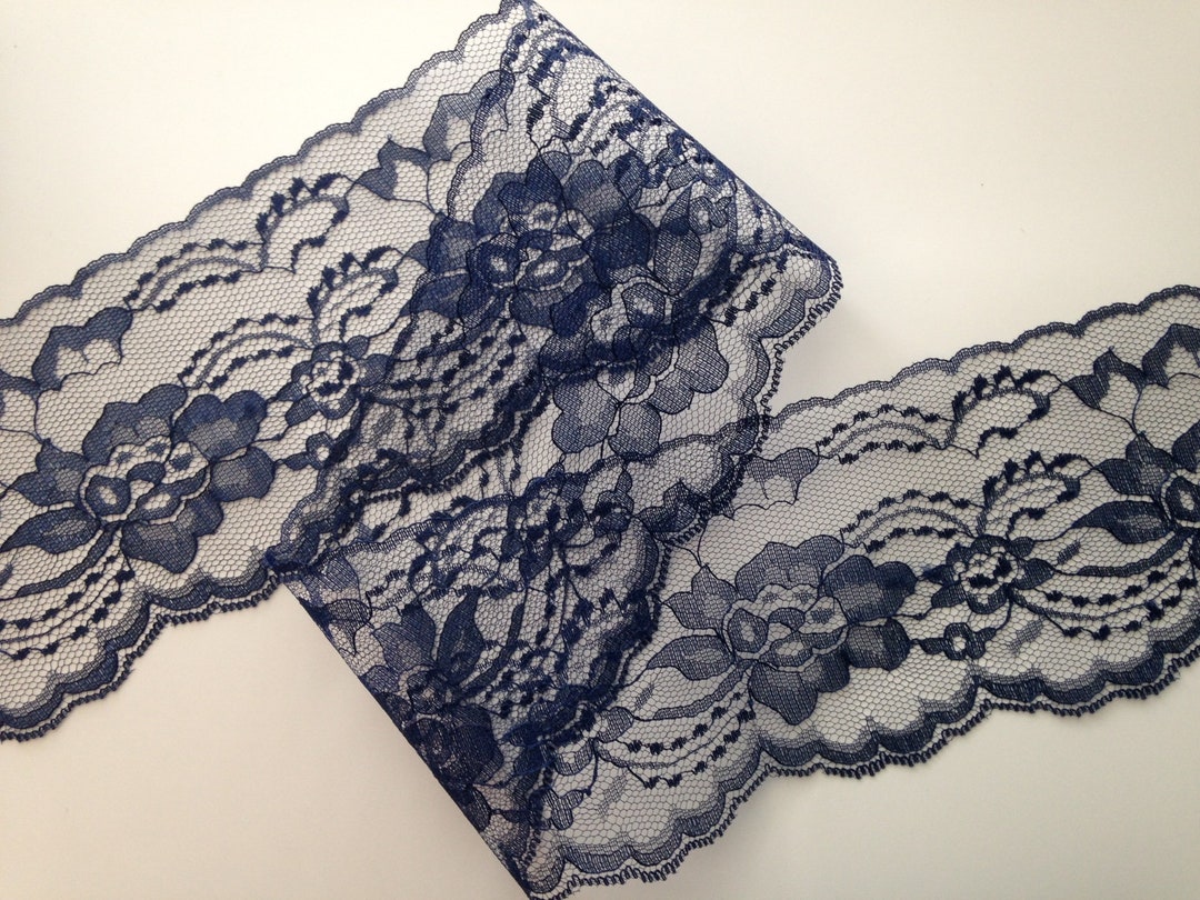Navy Lace Trim, 4" Wide, Scalloped Edge Lace for Apparel, Lingerie ...
