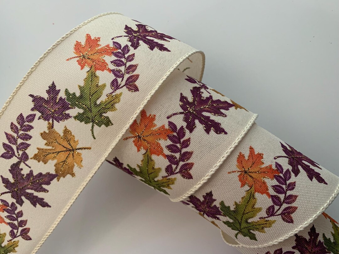Fall Leaves Ribbon, 2 1/2" Wide, Wired Ribbon for Bows, Wreaths, Gift ...