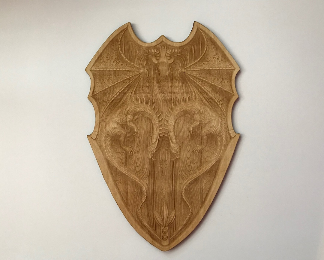 Dragon Shield Wood Plaque, Laser Cut and Engraved Wood, Custom Wood ...