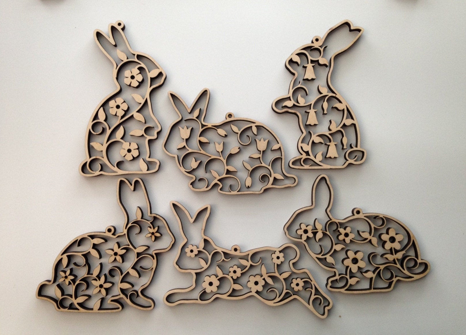 Wooden Bunny Rabbits, 6 PIECES, Laser Cut Wood Shapes, Easter ...