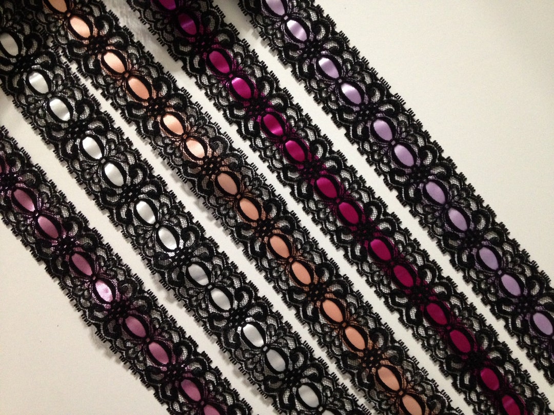 Black Beading Lace With Ribbon Trim, 3 YARDS, Lace for Apparel ...