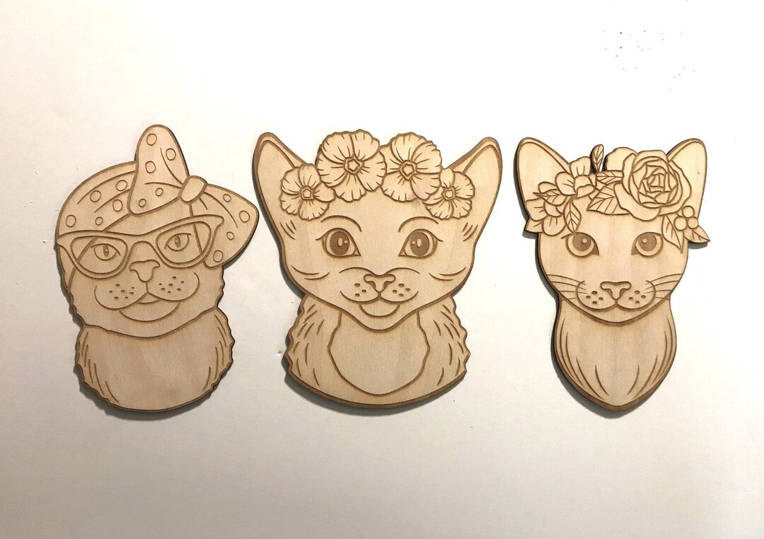 Cat Kitten Wood Plaque, Laser Cut and Engraved Wood, Cat Feline Decor ...