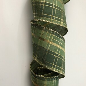 Green and Metallic Gold Plaid Ribbon, 2 1/2" Wide, Wired Ribbon for ...