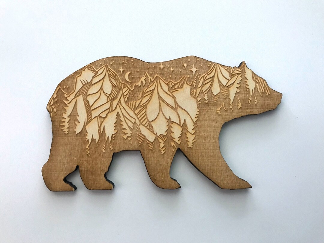 Wooden Bear With Forest Design, Native American Decor, Tribal Art ...