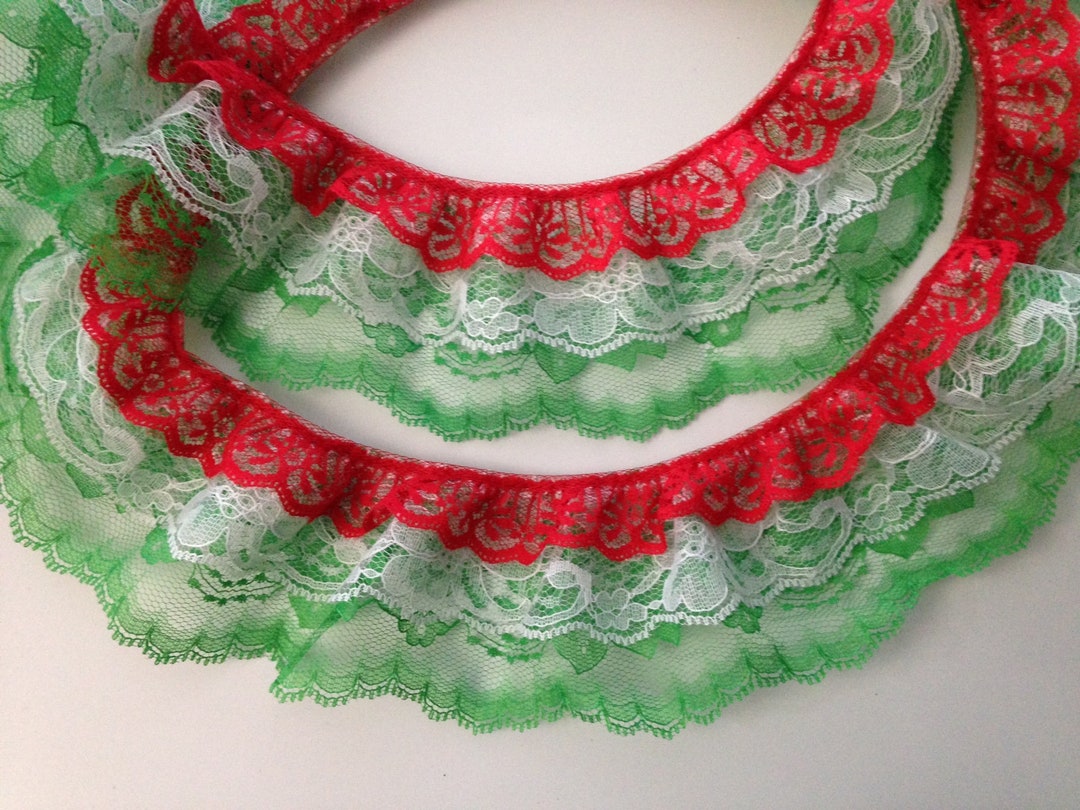 Triple Ruffled Lace Trim, Red White and Emerald Green, 3 Tier Lace ...