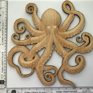 Wooden Octopus, 12" X 12", Laser Cut and Engraved Wood, Sea Life Decor ...