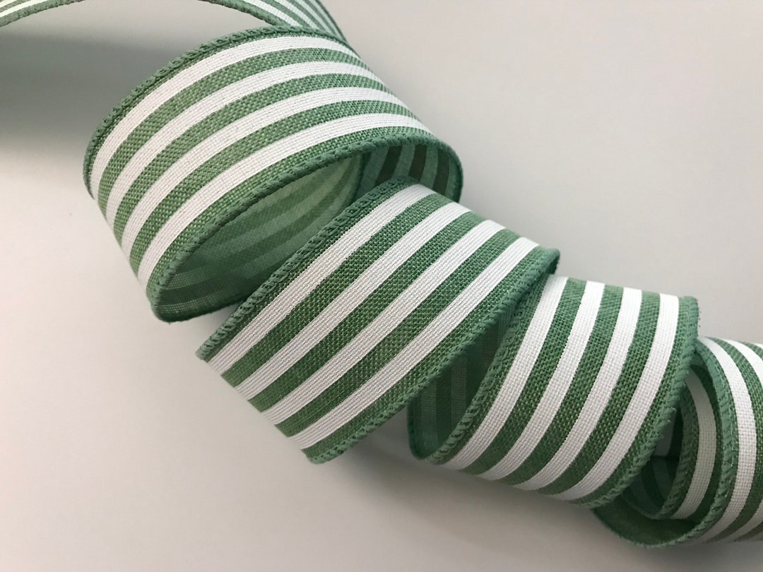 Green and White Stripes Ribbon, 1 1/2" Wide, Wired Ribbon for Bows ...