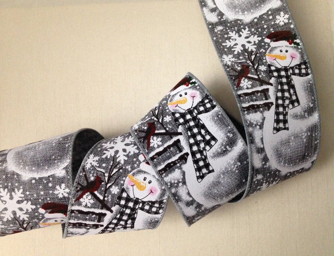 Christmas Ribbon, Snowman With Plaid Scarf, 2 1/2" Wide, Wired Ribbon ...