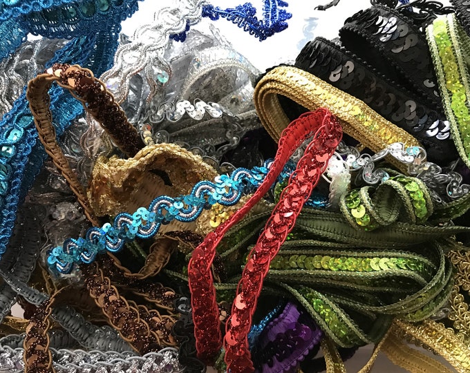 25 PIECES Sequin and Braid Trims, Grab Bag, Doll Dresses, Costumes, Hat ...