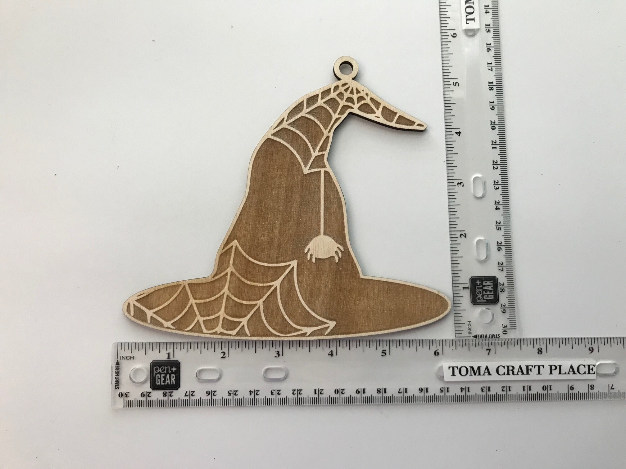 Witch Hat With Spider Halloween Wood Ornaments, 6 PIECES, Laser Cut and ...