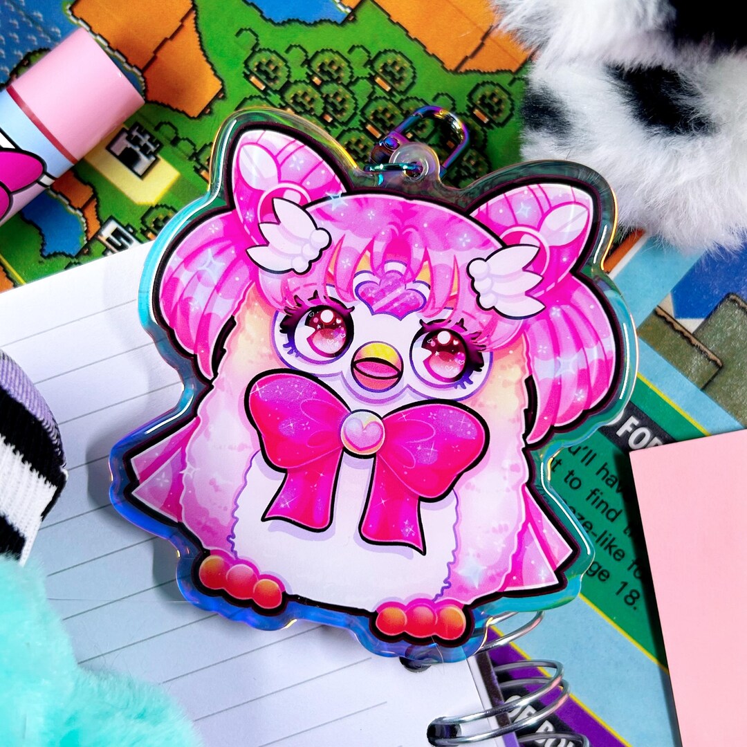 Furby Moon Rainbow Acrylic Keychain - Cute Illustration, Kawaii Art ...