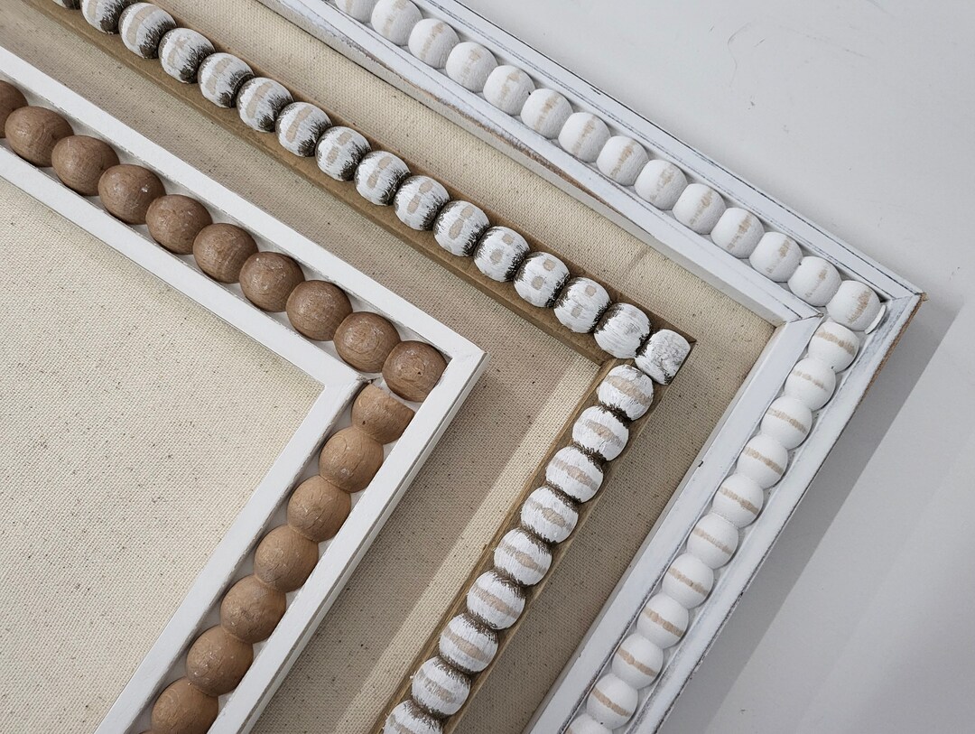 Natural Wood Bead Framed Pin Display Board, Decorative Detailed Fabric ...