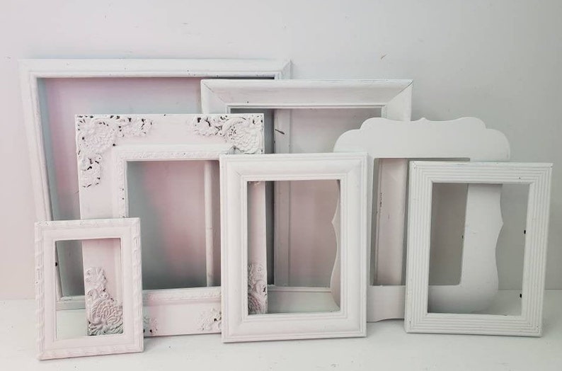 White Shabby Chic Picture Frame Set Distressed Modern - Etsy
