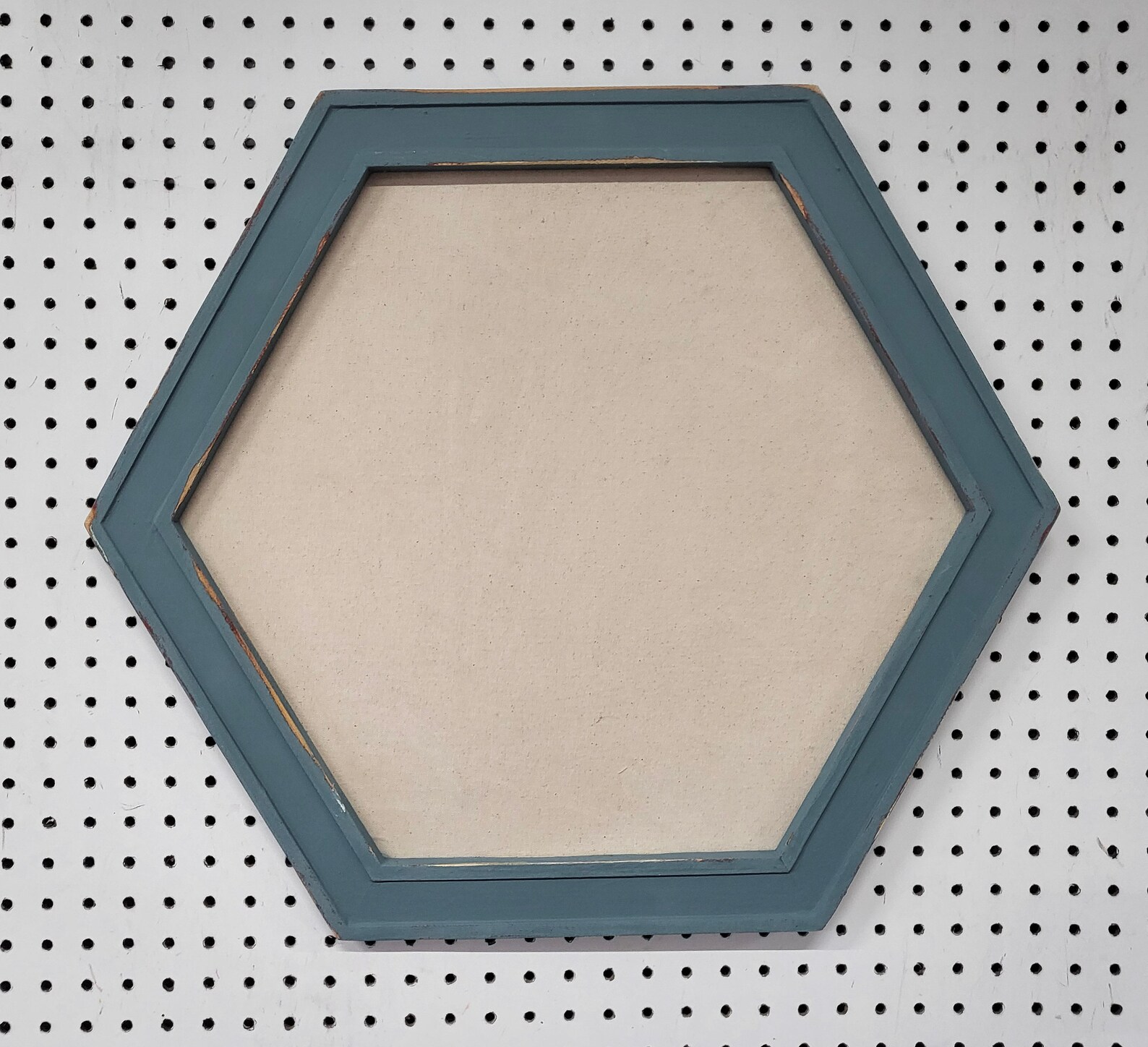 Hexagon Shaped Natural Wood Framed Pin Board, Modern Farmhouse Linen ...