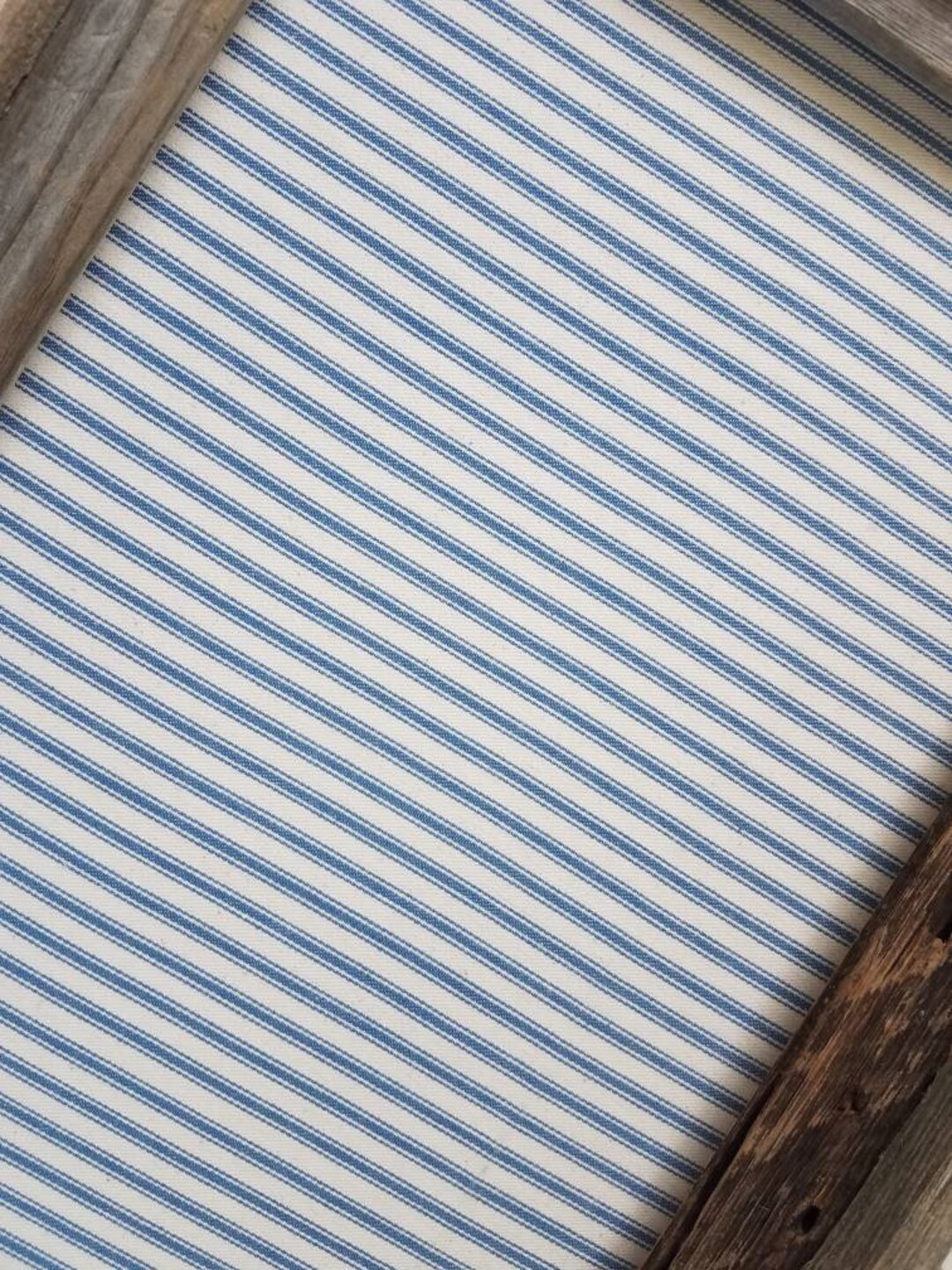 Coastal Reclaimed Wood Fabric Pinboard, Blue and White Ticking Stripe ...