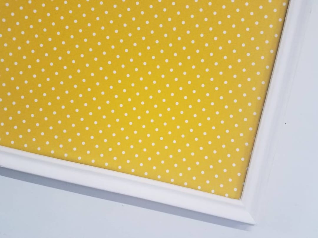 Modern Yellow Polka Dot Fabric Bulletin Board, Large White Framed ...
