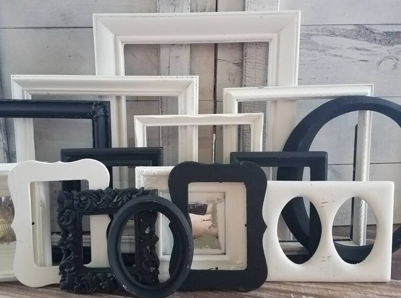 Chic Black and White Gallery Picture Frame Set Assorted - Etsy