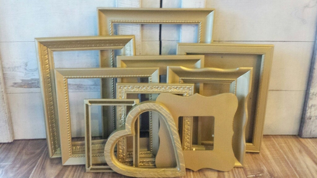 Gold gallery wall frames set Metallic photo frame set Round | Etsy