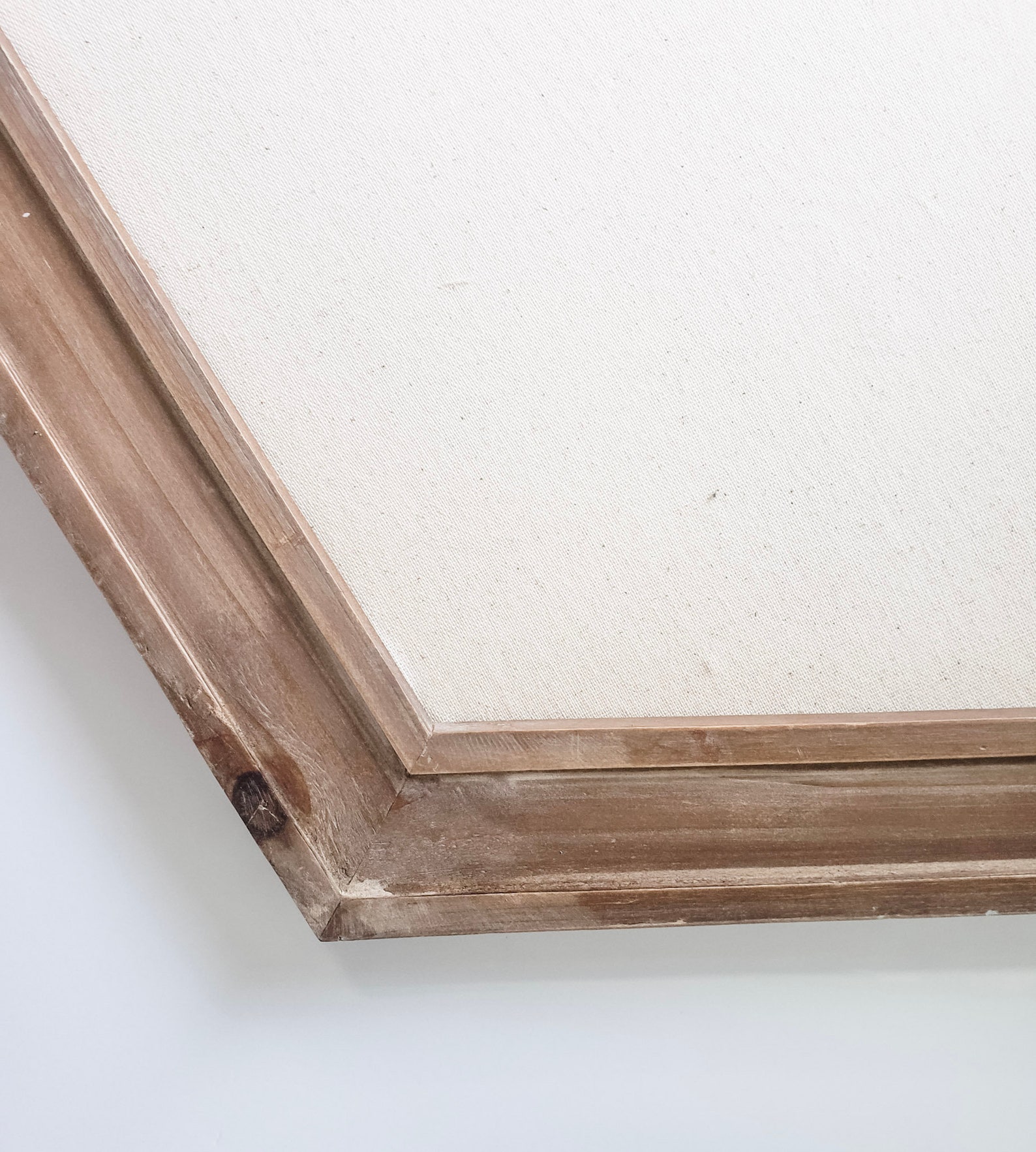 Hexagon Shaped Natural Wood Framed Pin Board, Modern Farmhouse Linen ...