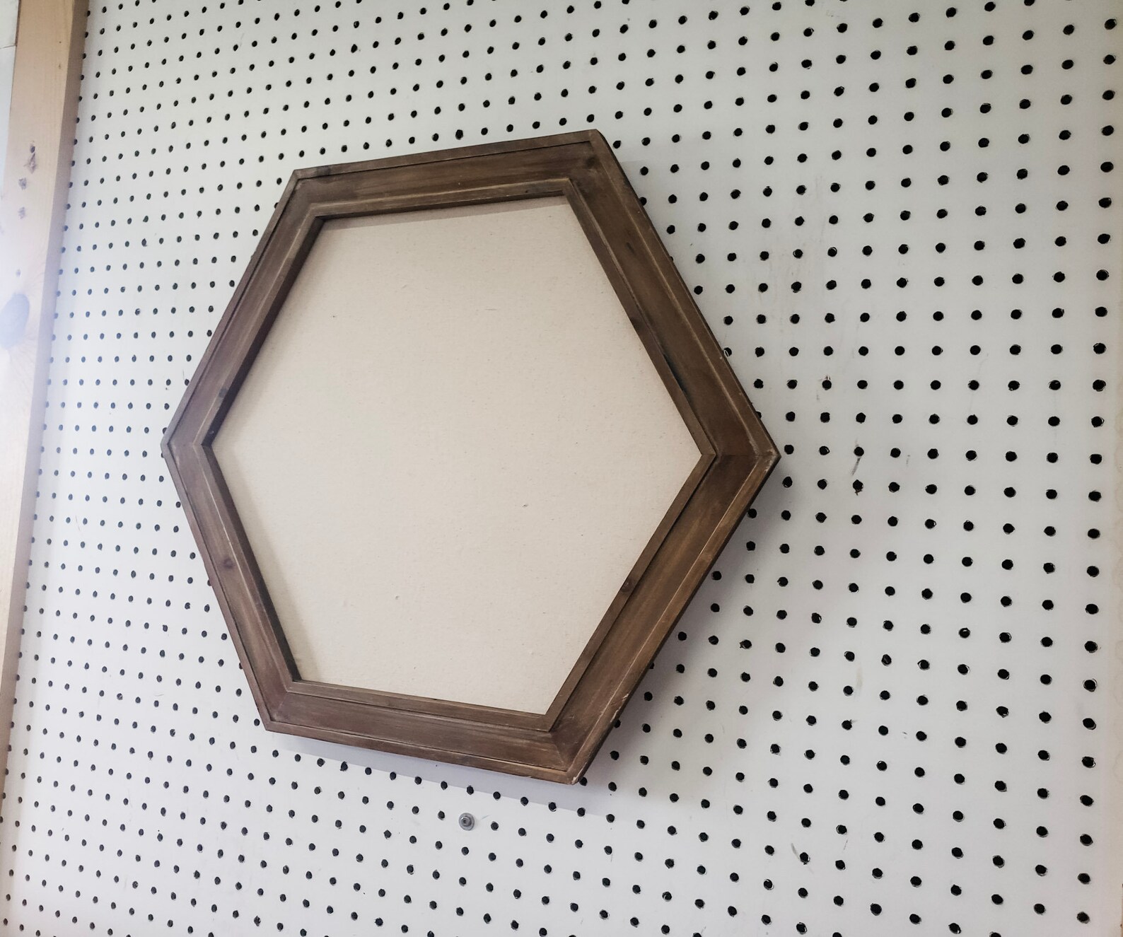 Hexagon Shaped Natural Wood Framed Pin Board, Modern Farmhouse Linen ...