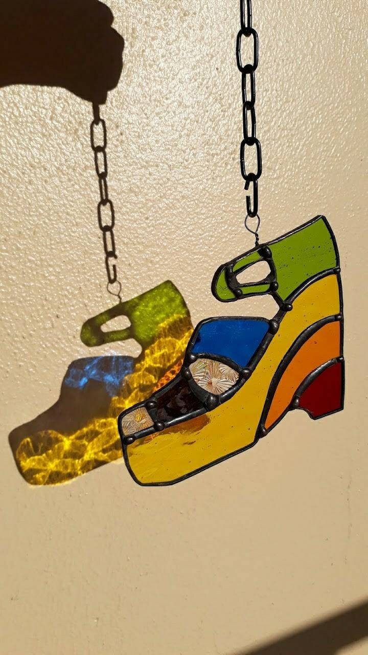 Rainbow Bright Stained Glass Platform Shoe Mobile - Etsy