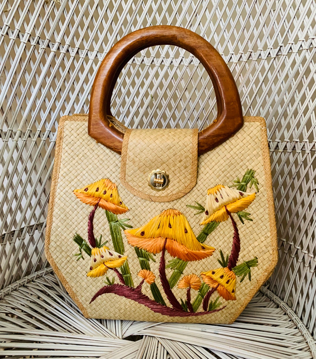 Vintage Straw Mushroom Purse Bag Pocketbook Mid Century Mod - Etsy
