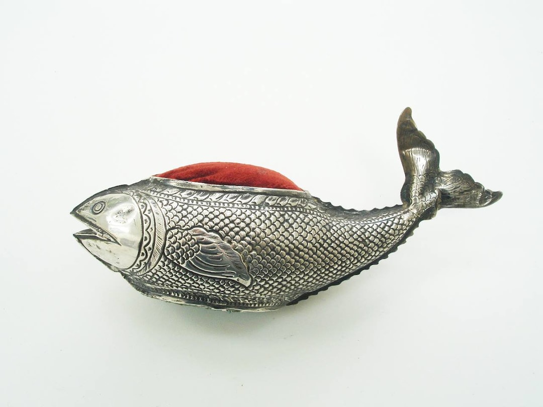 Large Antique Silver Pin Cushion - Fish Shaped - Etsy