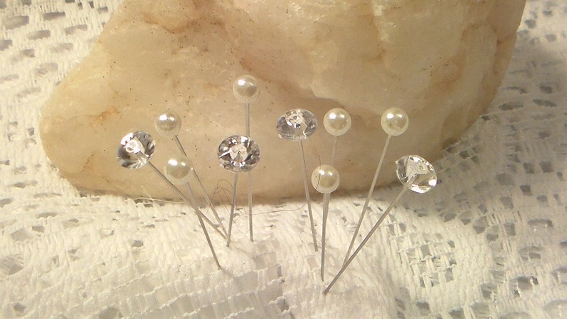 Diamond & Pearl Stick Pins Pearl Head Stick Pins Straight - Etsy