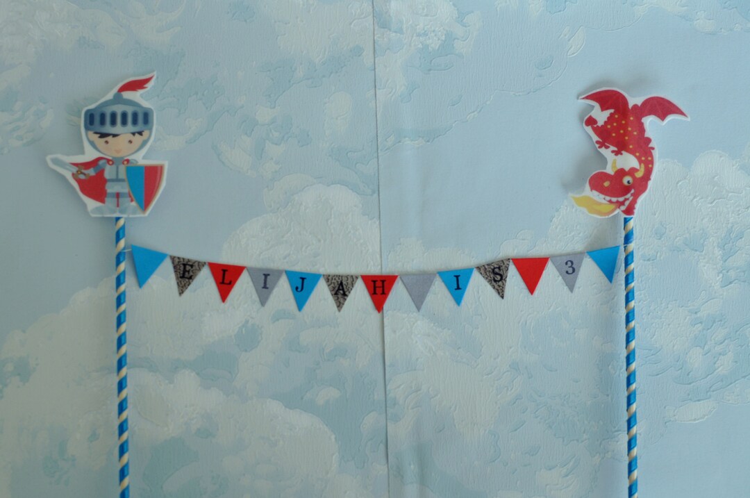 Knight and Dragon Personalised Cake Top Bunting - Etsy
