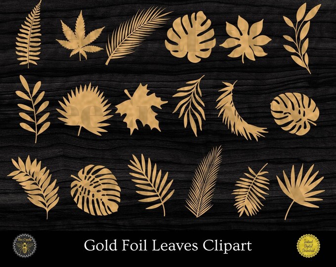 Gold Foil Leaves Clipart, Palm Leaves Clip Art, Gold Leaf, Digital ...