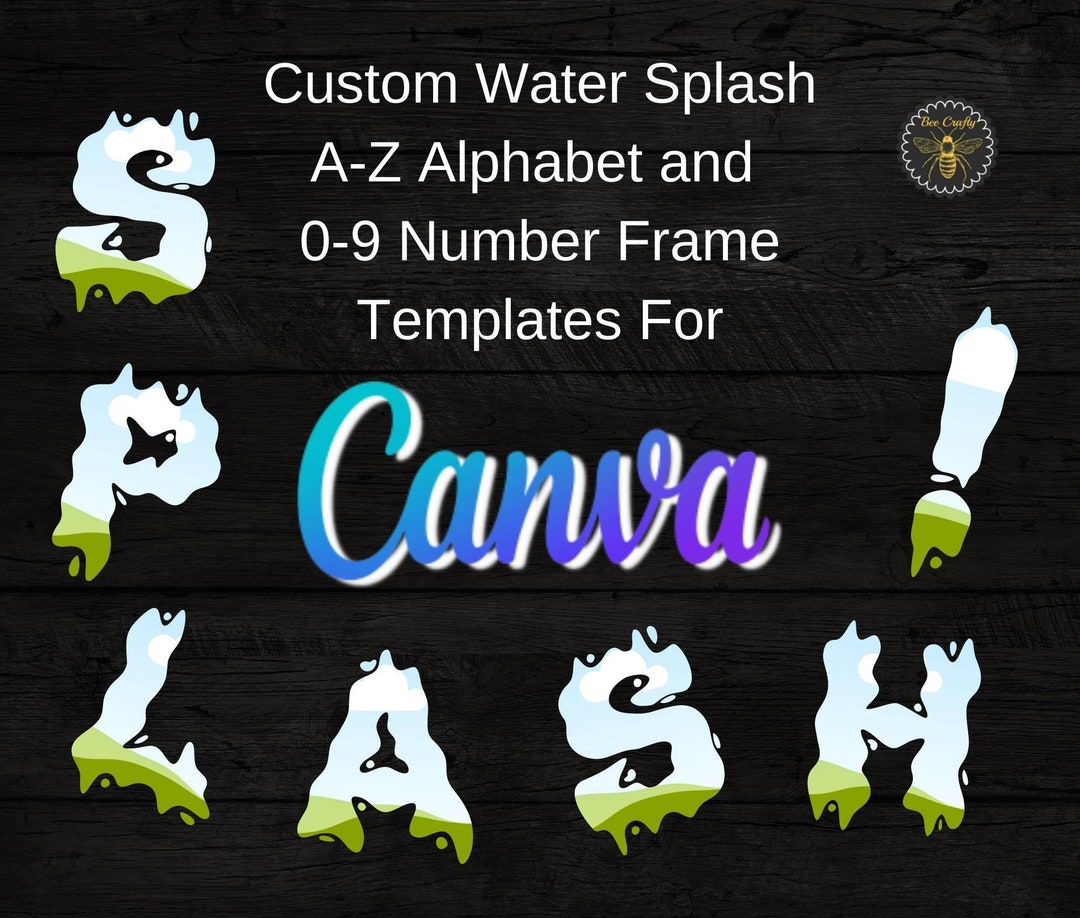 Custom Canva Letter Number Alphabet Water Splash Frames | Drag and Drop ...