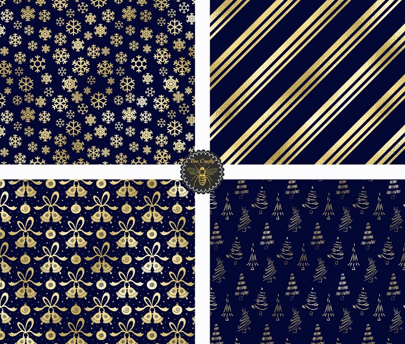 Blue and Gold Christmas Papers | Gold Foil & Blue Backgrounds | Gold ...
