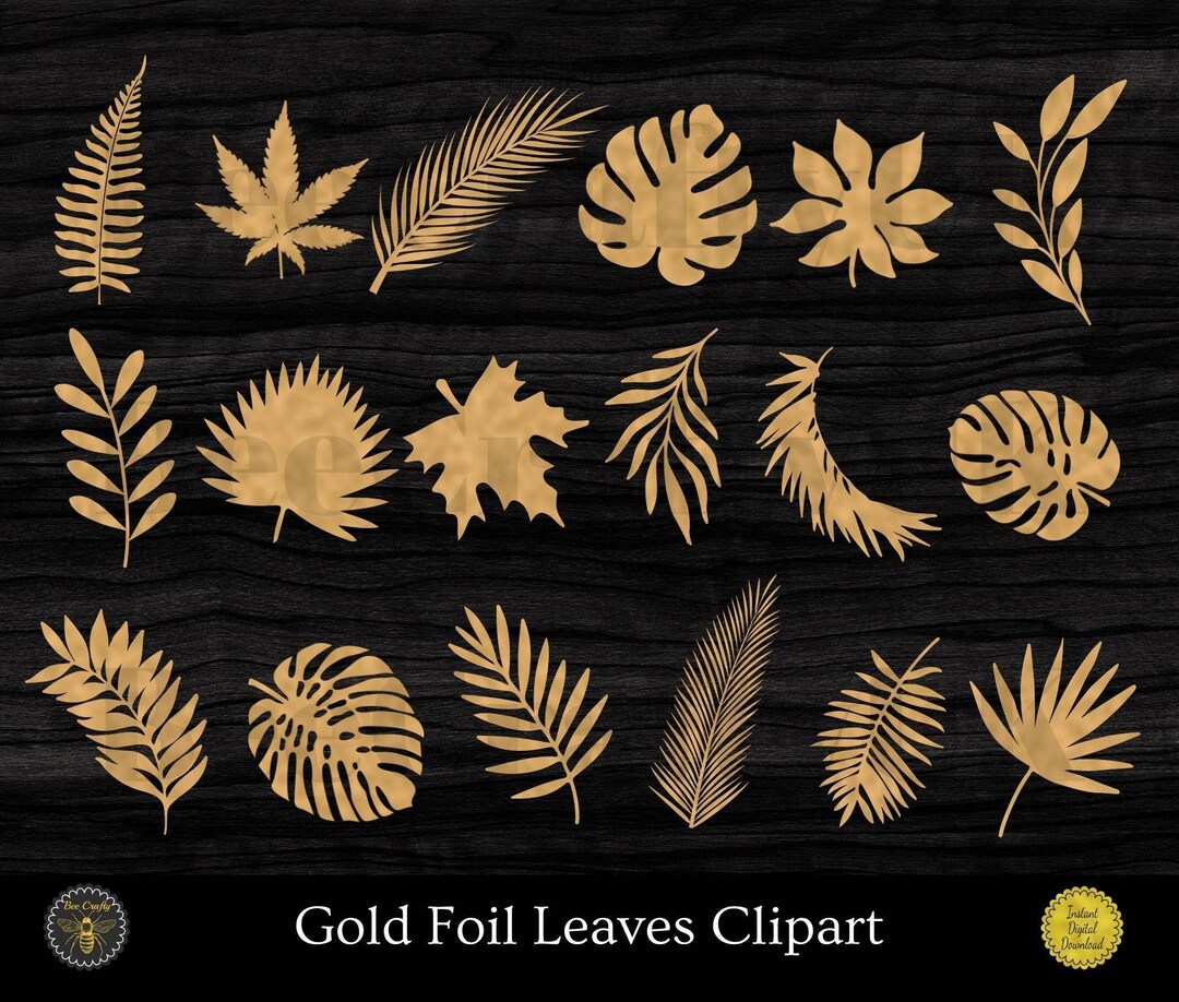 Gold Leaves Clipart Bundle Gold Foil Tropical Leaf Silhouettes Design ...