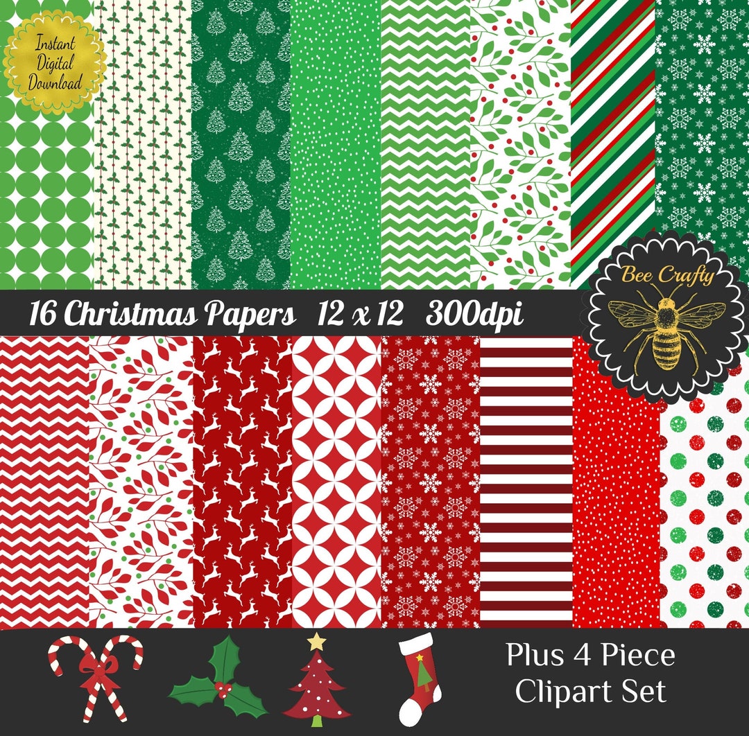 Christmas Digital Paper Pack | Red Green Mixed Patterns | Gift Wrap ...