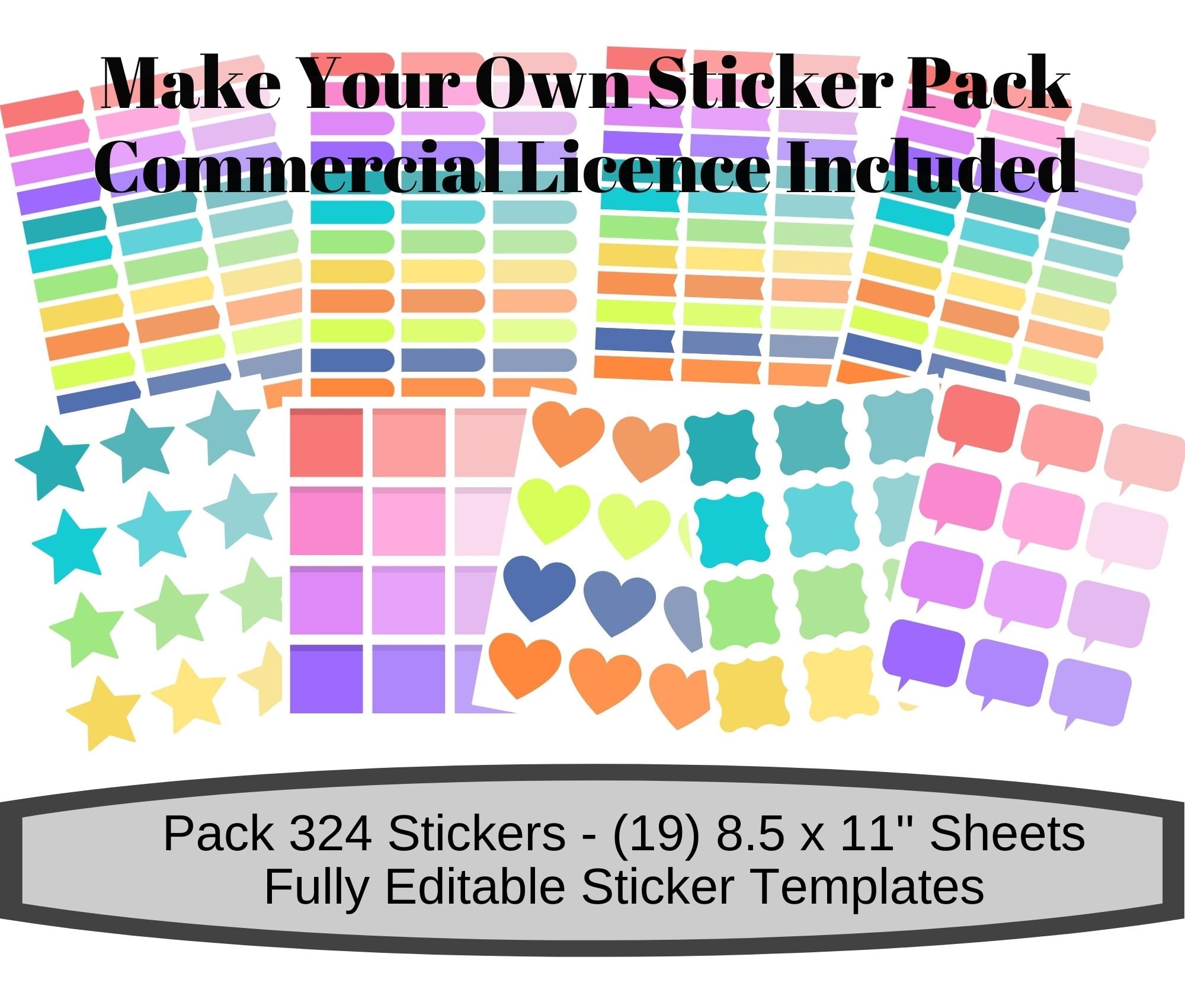 Make Your Own Stickers Template Bundle 324 X Editable - Etsy