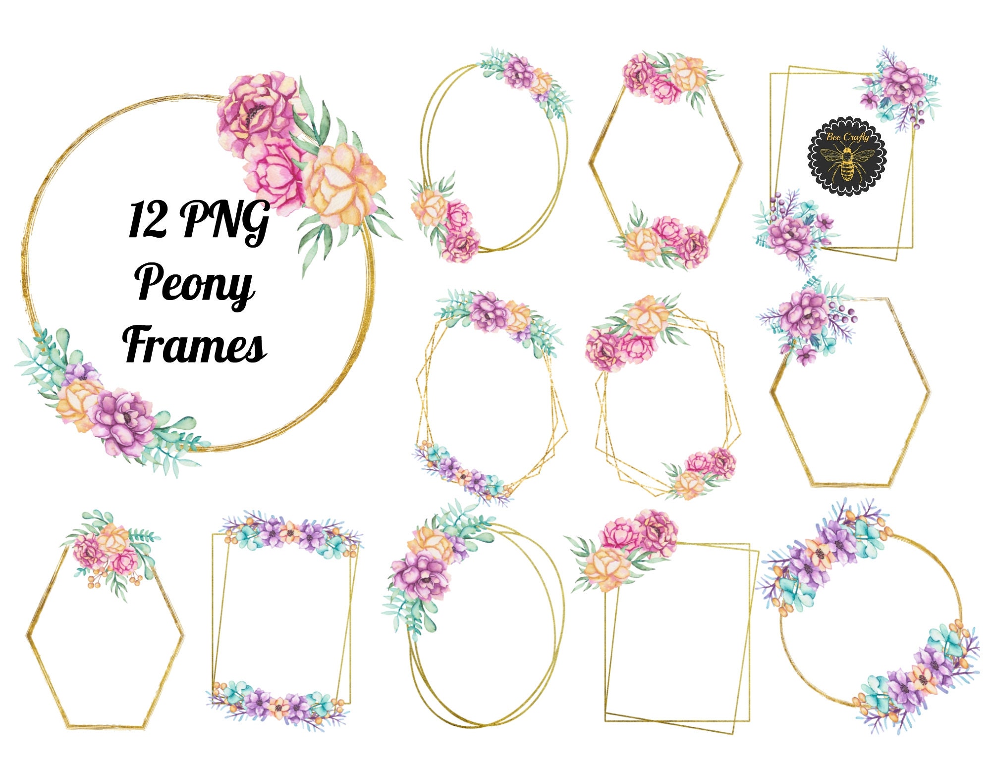 Embellishments Commercial Use Design Elements 12 PNG Frames 12 Rose ...
