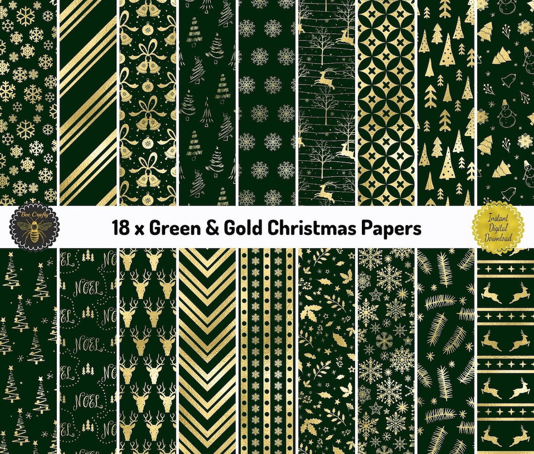 Green and Gold Christmas Papers | Gold Foil & Green Backgrounds | Gold ...